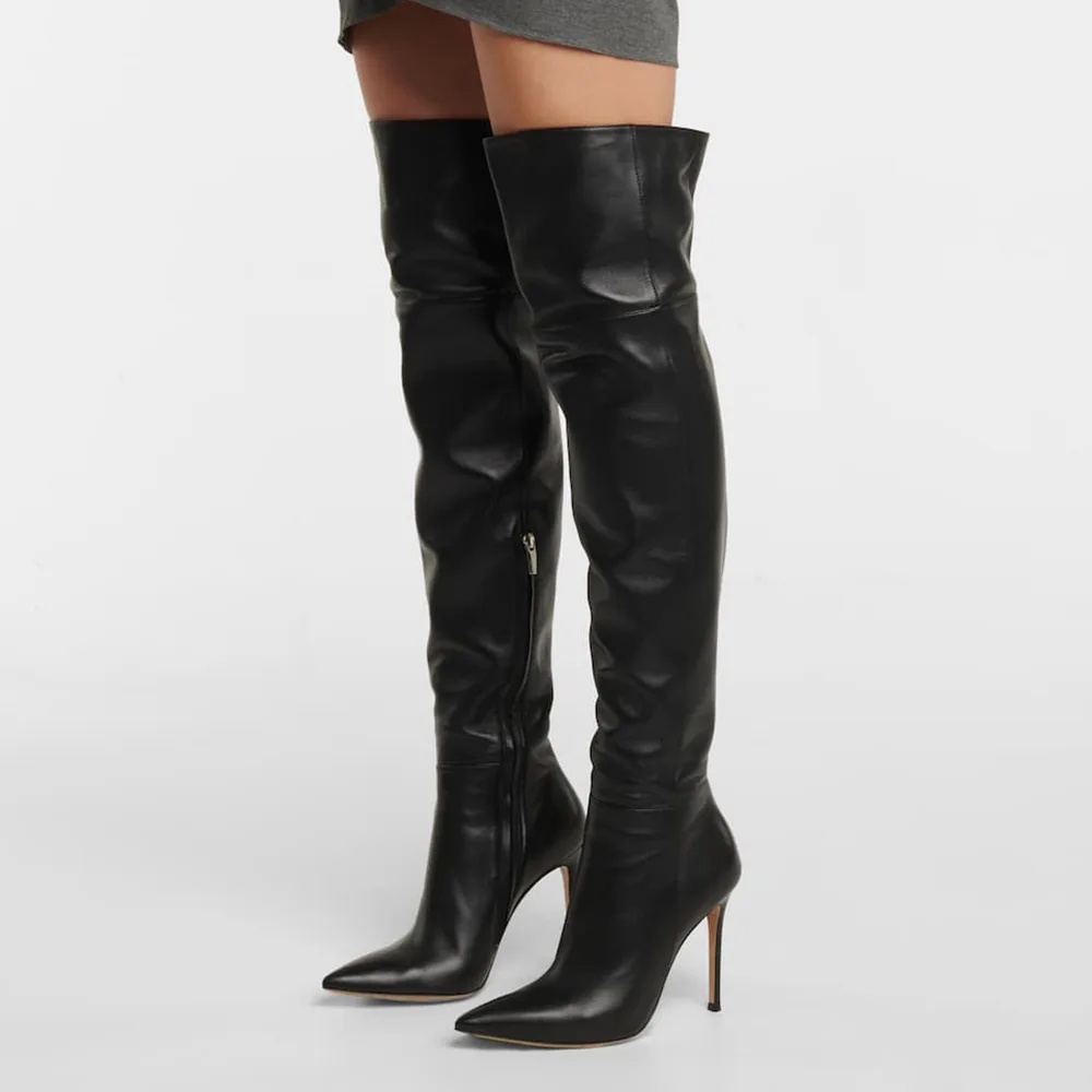 New-Matte-Leather-Women-Thigh-High-Crotch-Boots-Pointed-Toe-Sexy-Ladies ...