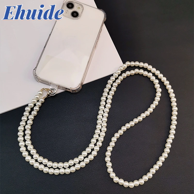 Phone Lanyard Long Crossbody Necklace Chain Hand-beaded Plastic Pearl ...