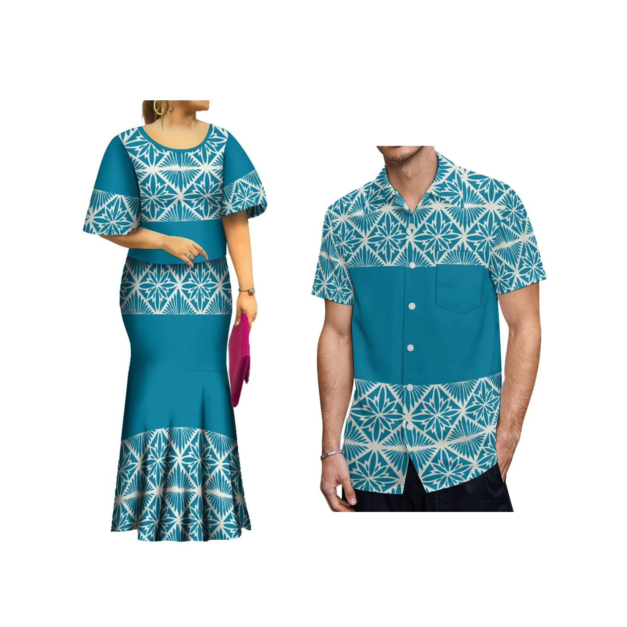 White-Sunday-Polynesian-Tribal-Dresses-Custom-Bell-Sleeve-Tonga ...