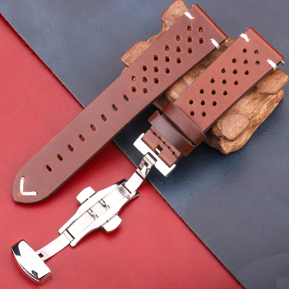 Premium-Genuine-Leather-Watch-Strap-with-Butterfly-Buckle-Quick-Release ...
