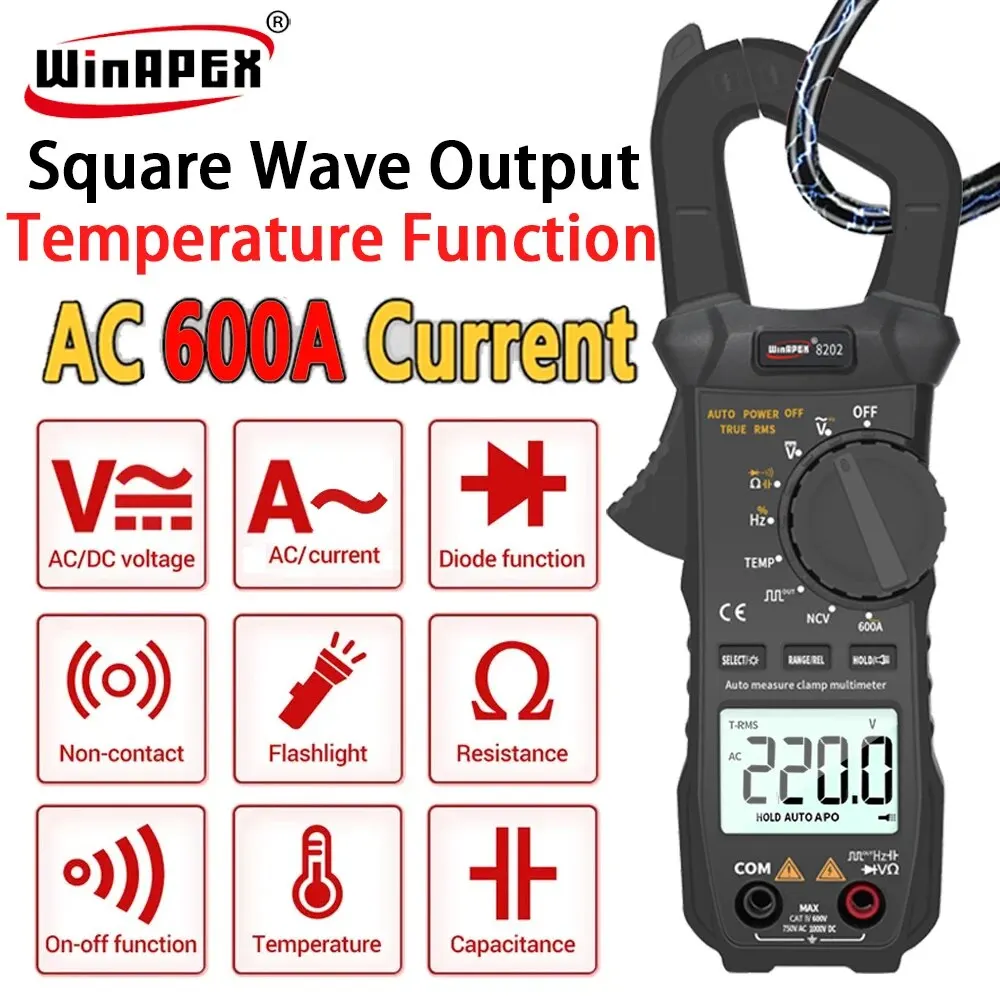 WINAPEX-ET8202-600A-Pokect-Size-Clamp-Meter-True-RMS-Digital-Multimeter ...