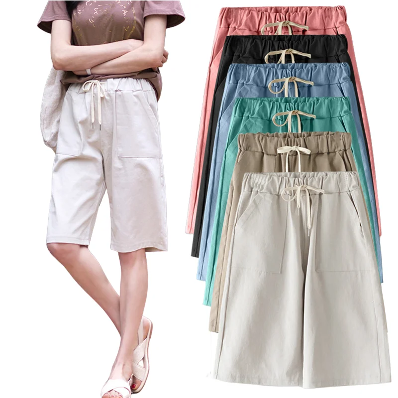 Women Summer Bermuda Shorts Cotton Wide-legged Leisure Trousers Large ...