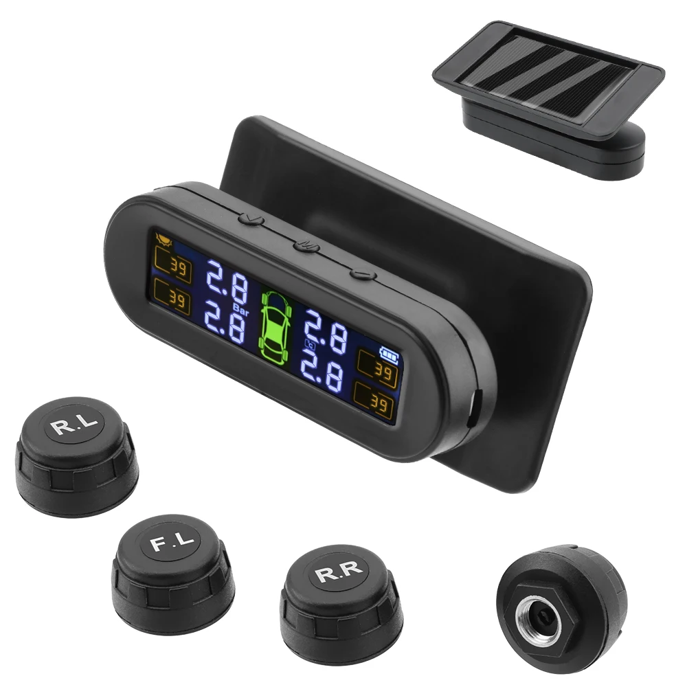 Sistema de control de presión de neumáticos para coche, dispositivo Solar TPMS con 4 sensores ...