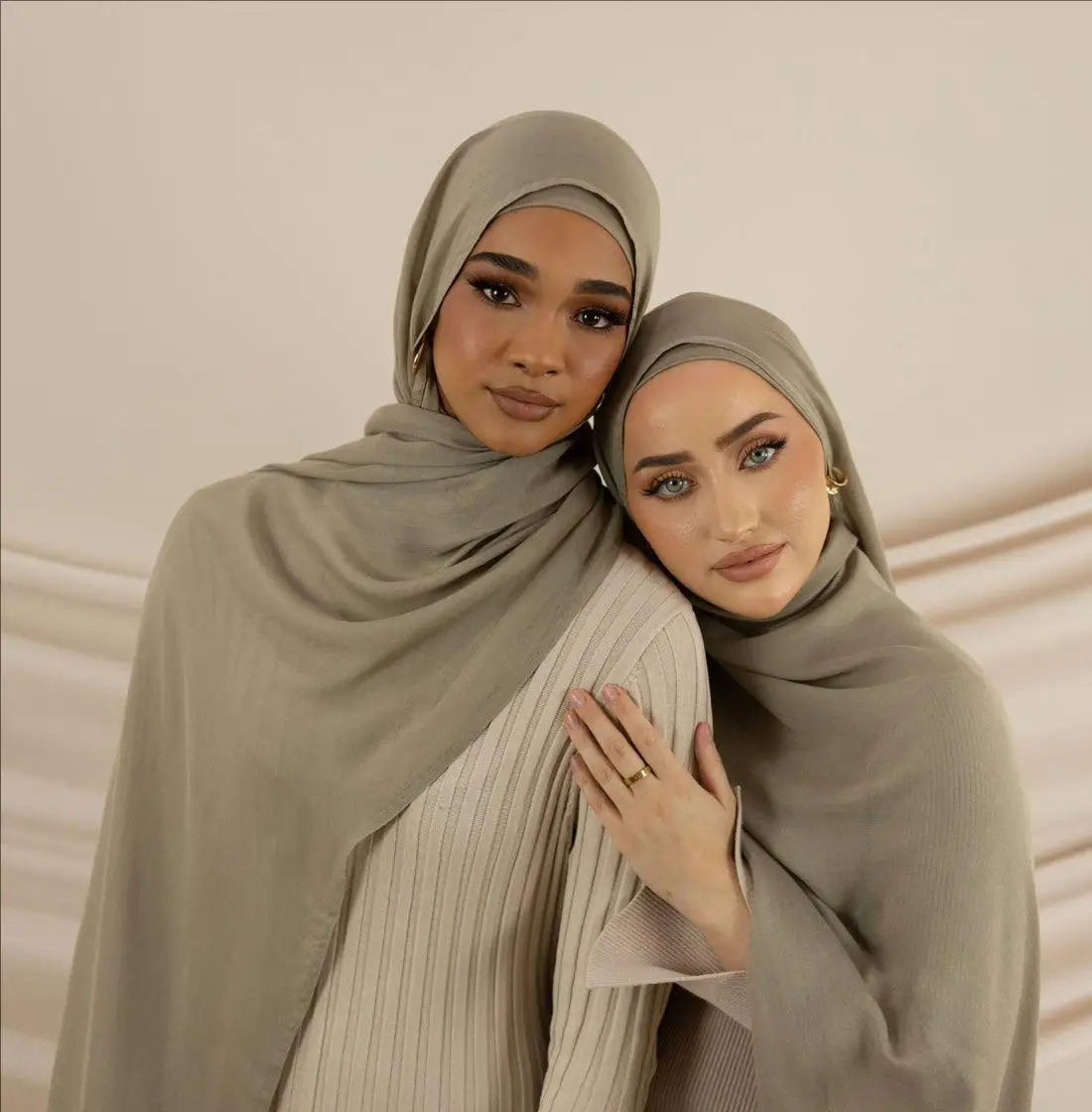 2 Pcs Set Cotton Rayon Hijab Scarf Matching Color Jersey Caps Plain ...