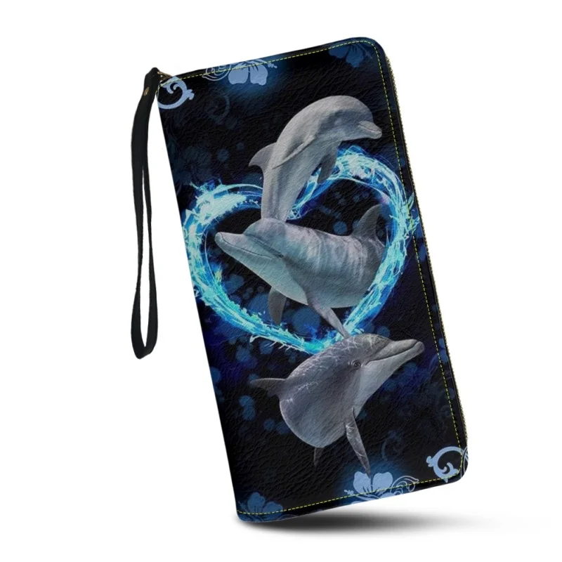 Belidome Women's Clutch Wallet Blue Dolphin Print RFID Blocking ...