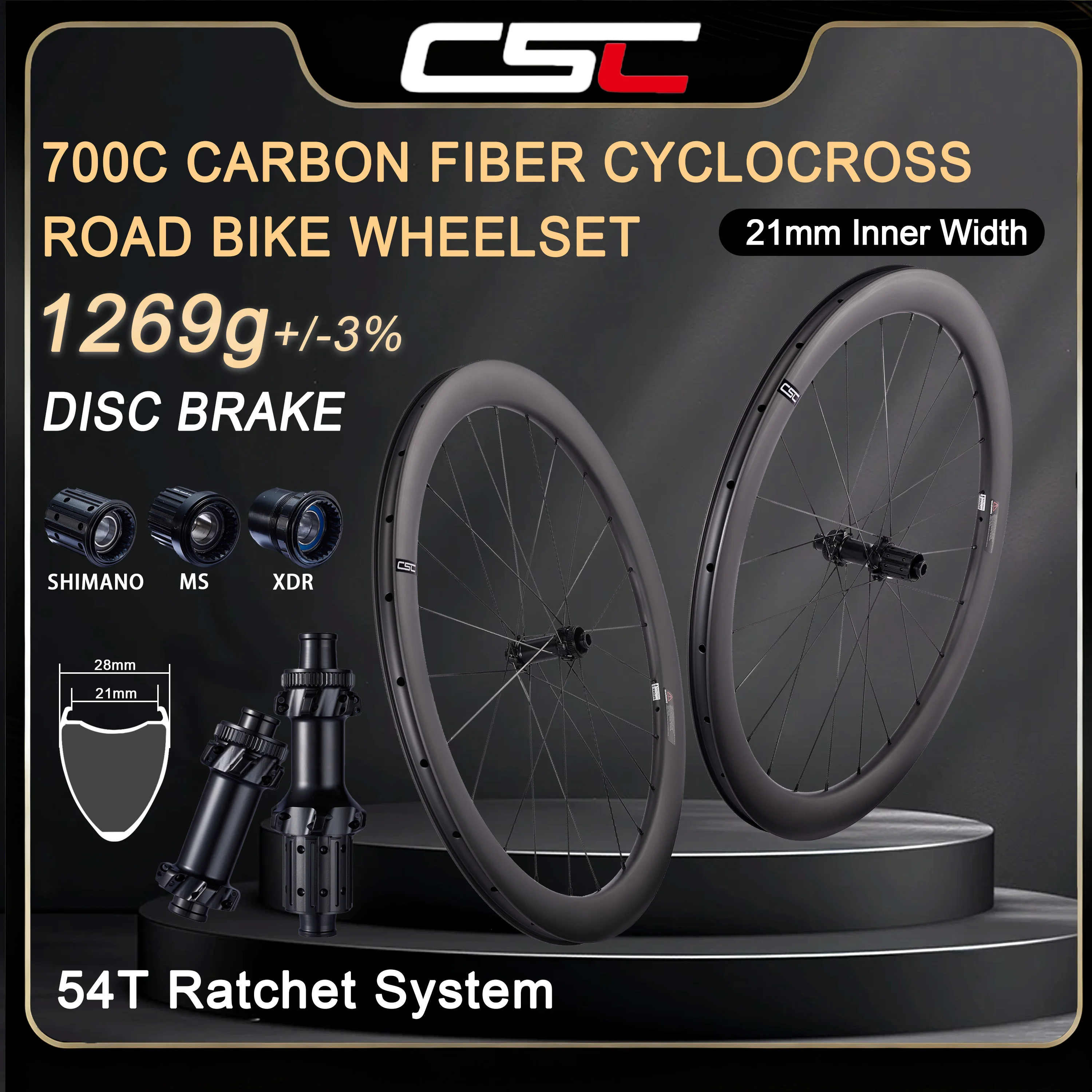 CSC UCI 1269g Gravel bike Carbon Wheelset 700C CERAMIC Center Lock Disc ...