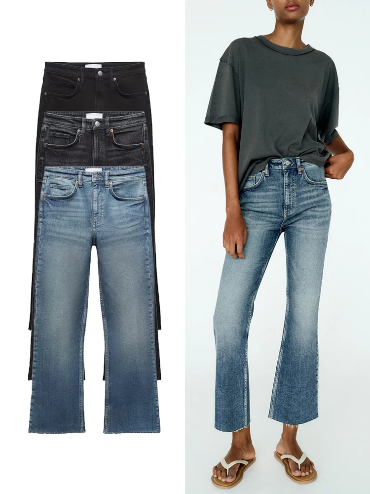 TRAF-de-las-mujeres-de-moda-de-cintura-media-lavada-Jeans-Nueva-recta ...