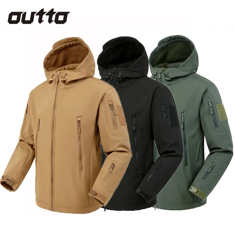 Military-Tactical-Shark-Skin-Soft-Shell-Hooded-Jacket-Men-Windproof ...