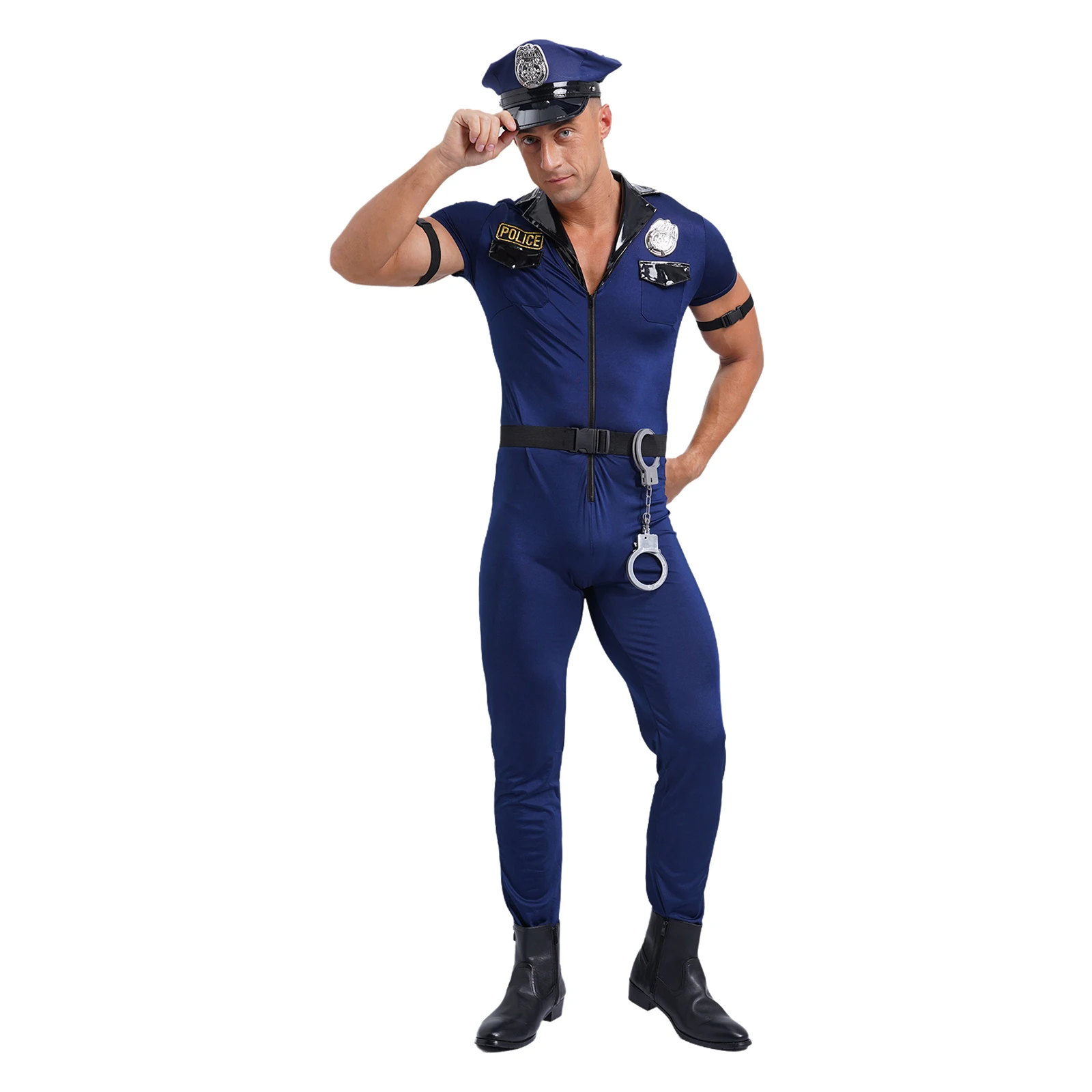 Men-Police-Cosplay-Halloween-Costume-Short-Sleeve-Front-Zipper-Jumpsuit ...