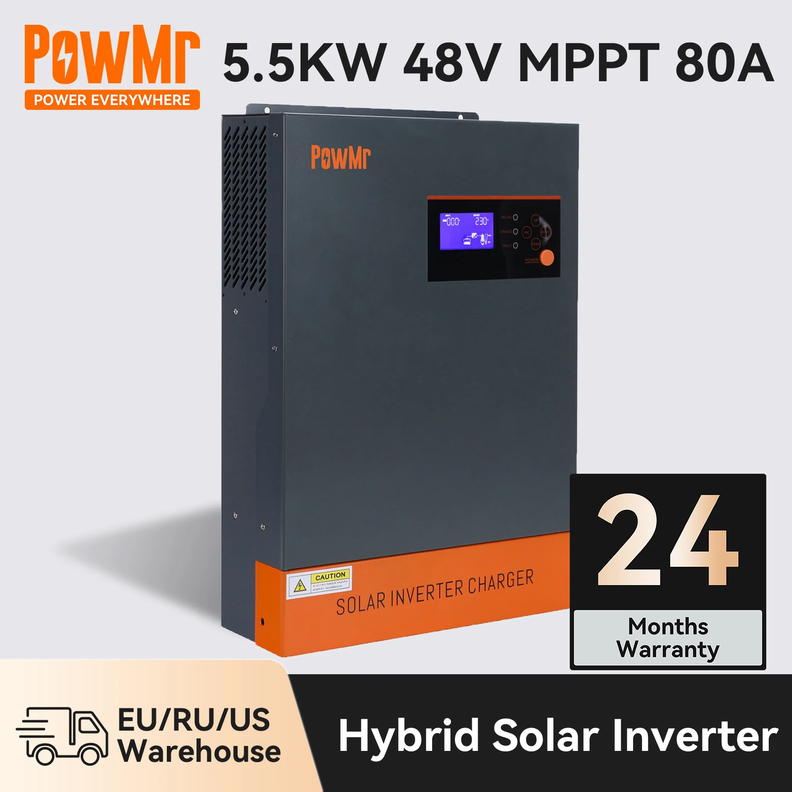 PowMr 5KW Hybrid Solar Inverter 48V MPPT 80A 5500W Pure Sine Wave ...