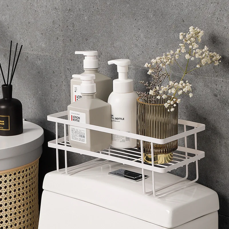 Punch-Free-Storage-Rack-Wrought-Iron-Bathroom-Storage-Organizer ...