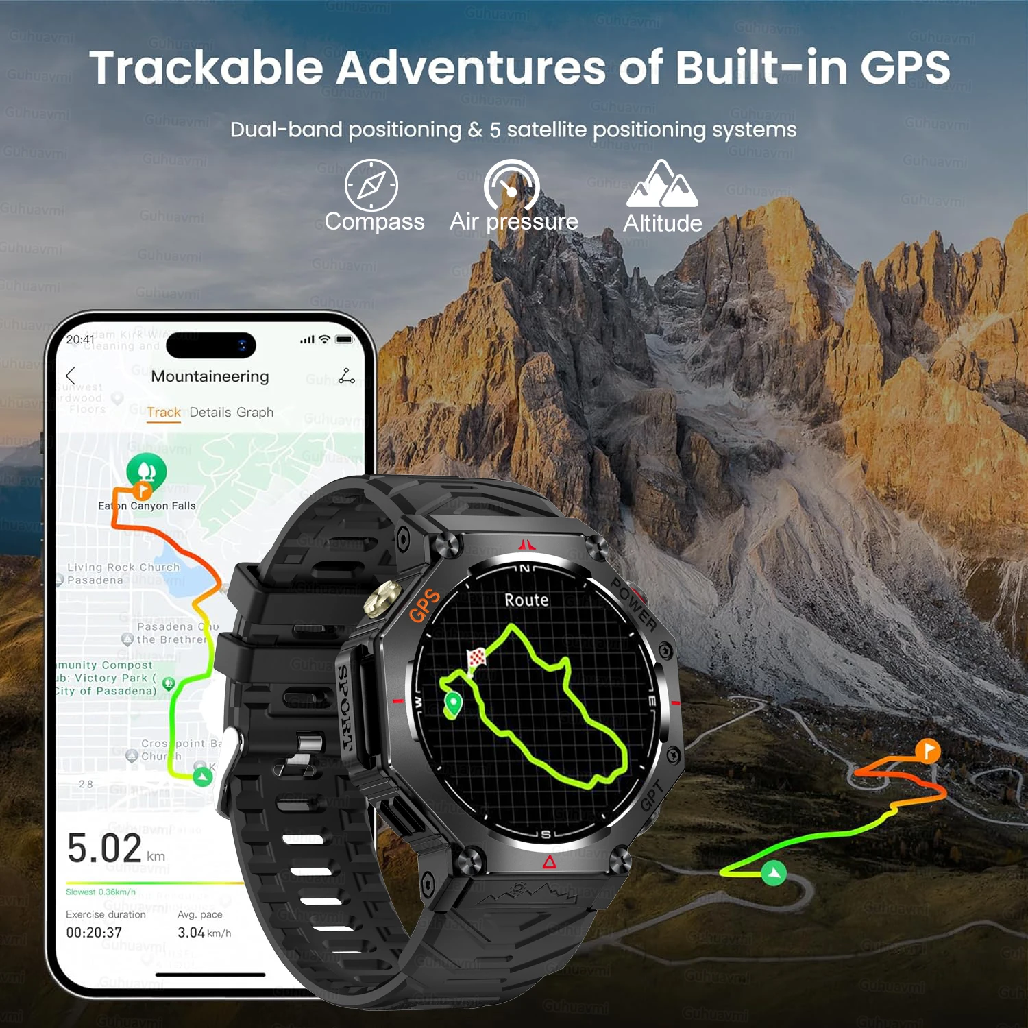 MILITARY SMART WATCH T-Rex 3 Bulit-in GPS Compass Altimeter Barometric ...