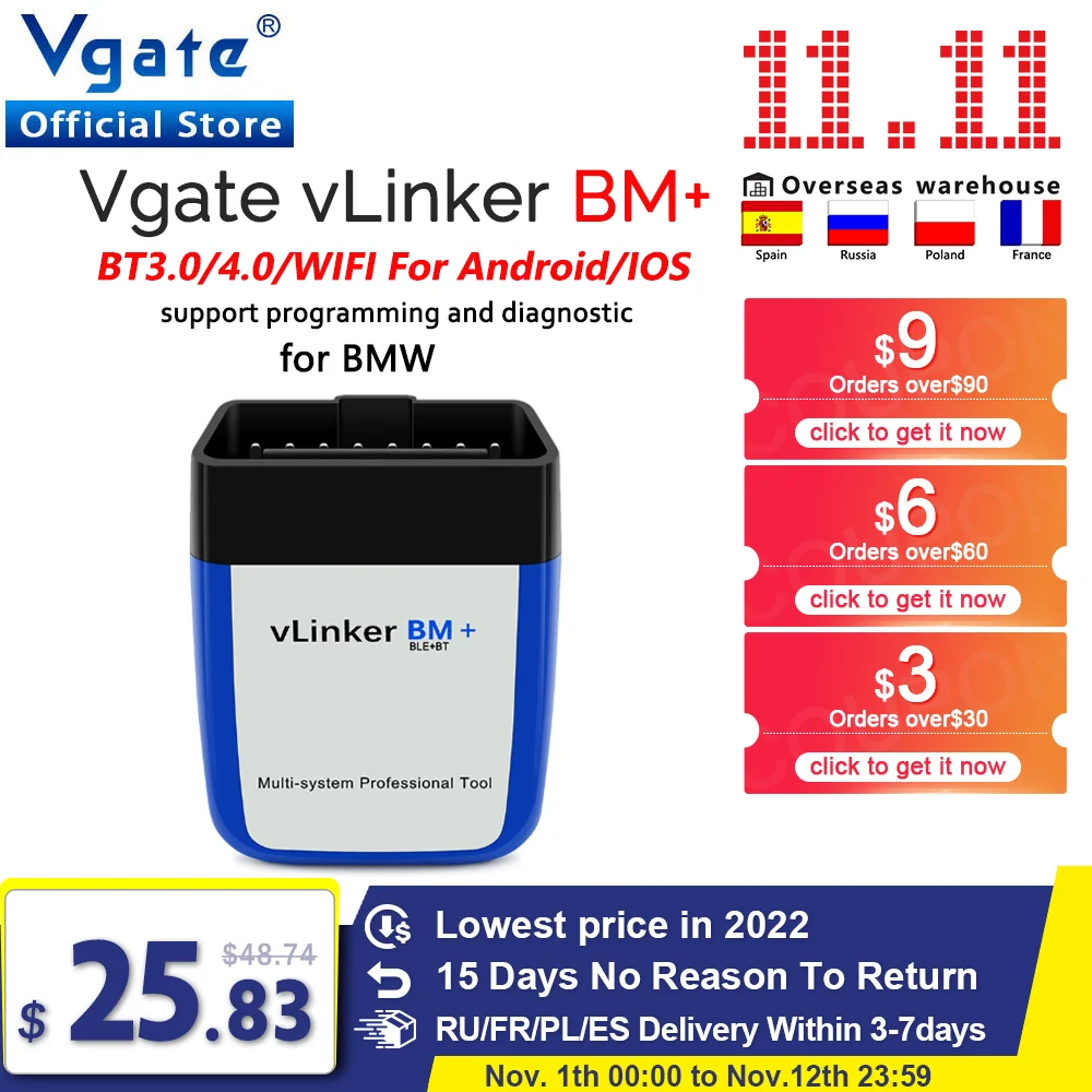 Obd2 Vgate Vlinker Bm Elm327 For Bmw Scanner Wifi Obd 2 Car Diagnostic Auto Tool Bimmercode ...