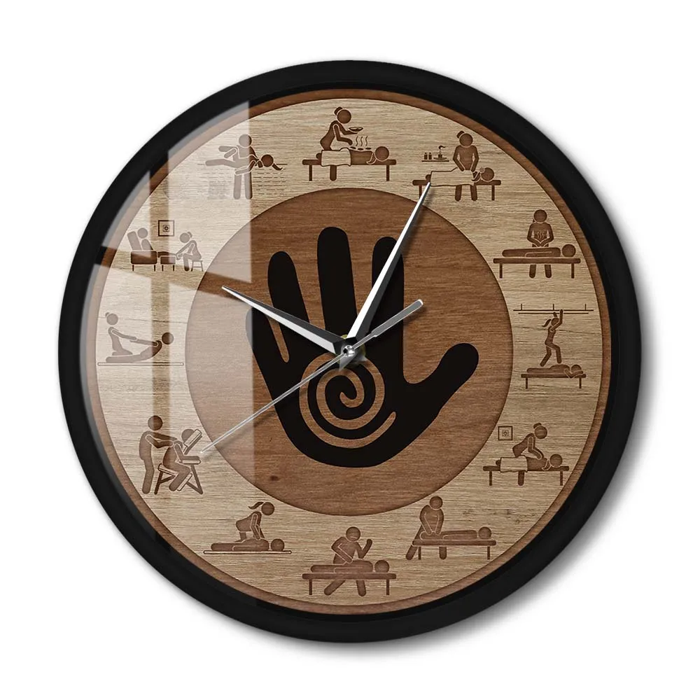 Massage Physical Therapy Metal Frame Round Wall Clock Silent Relax Body ...