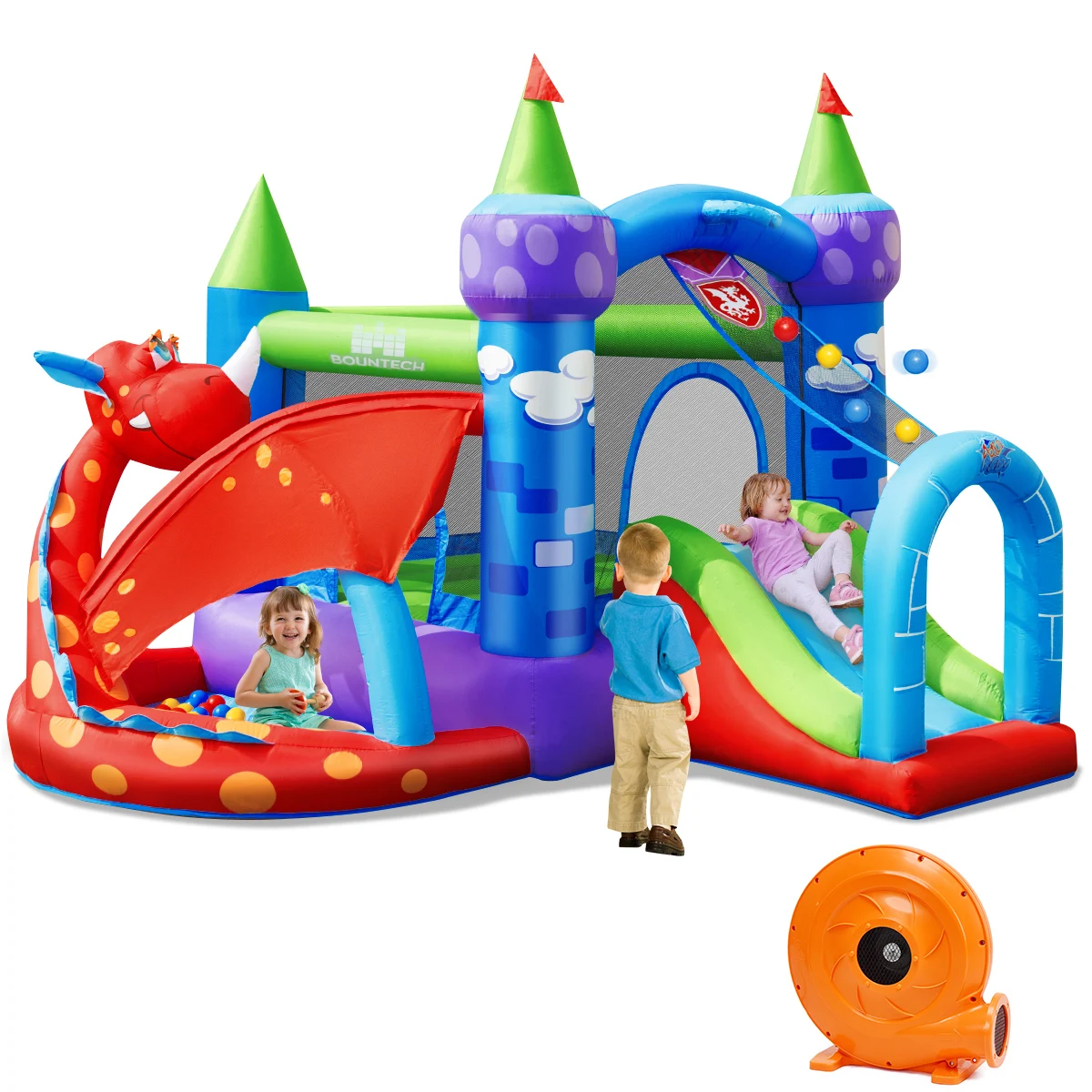 Kids-Inflatable-Bounce-House-Dragon-Jumping-Slide-Bouncer-Castle-W-750W ...