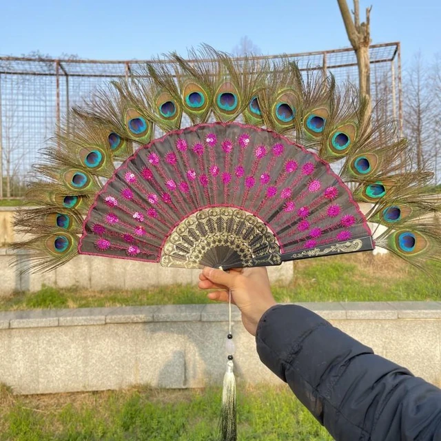 Large Peacock Feather Fan