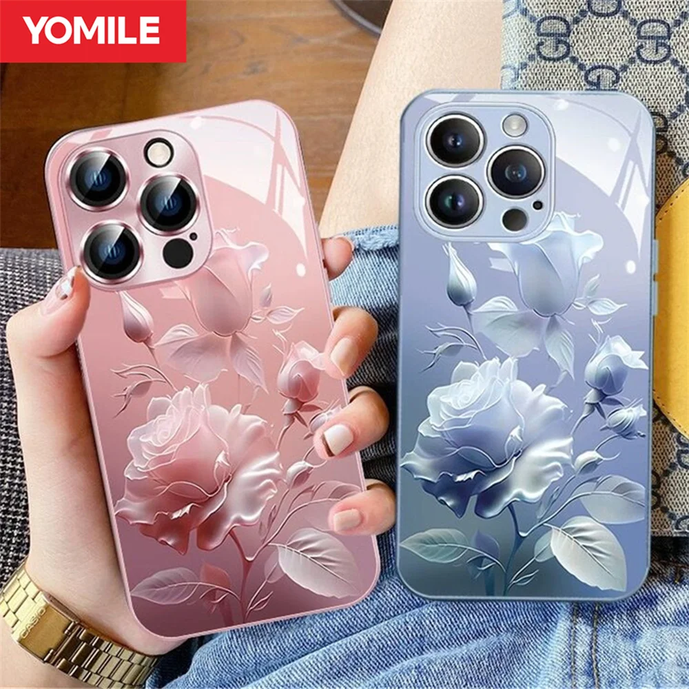 Luxury-Tempered-Glass-Metallic-Paint-Hard-Case-For-iPhone-14-13-11-12 ...