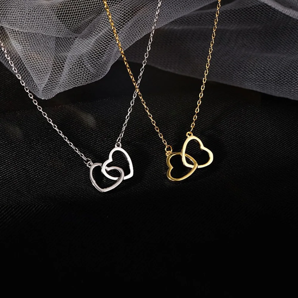 Double-Ring-Love-Simple-Necklace-Heart-To-Heart-Non-Fading-Heart-Shaped ...