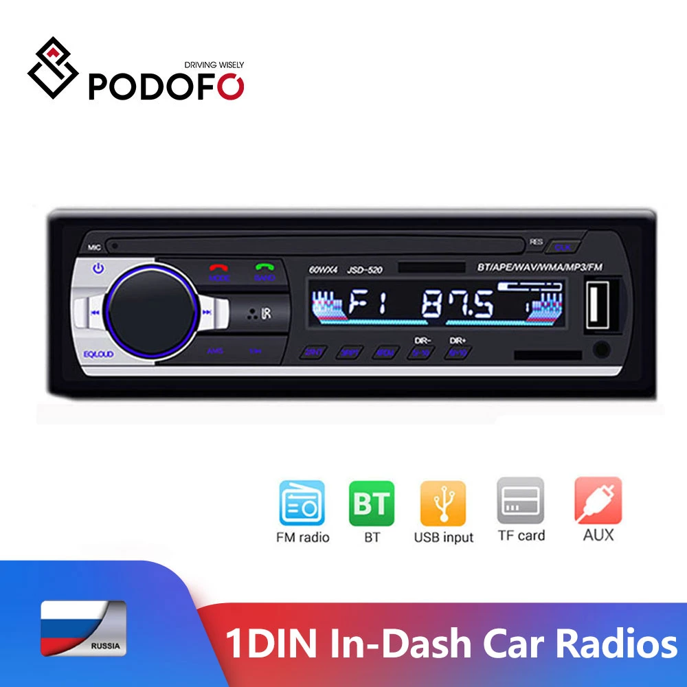 Podofo 1DIN JSD520 MP3 player Bluetooth Car Radios Stereo Remote Control Digital Audio Music ...