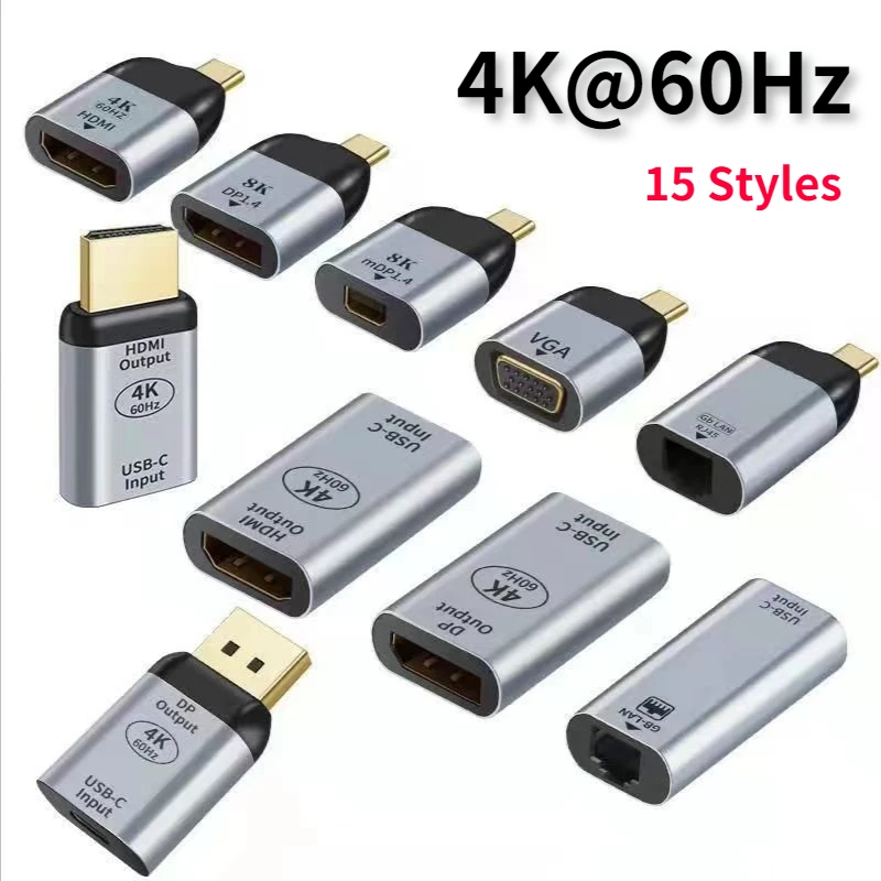 USB C 입력 HDMI/DP/mDP/VGA/RJ45 출력 어댑터, 울트라 HD 8K 4K 비디오 C 타입 암수 변환기, 안드로이드 윈도우 삼성용| | - AliExpress