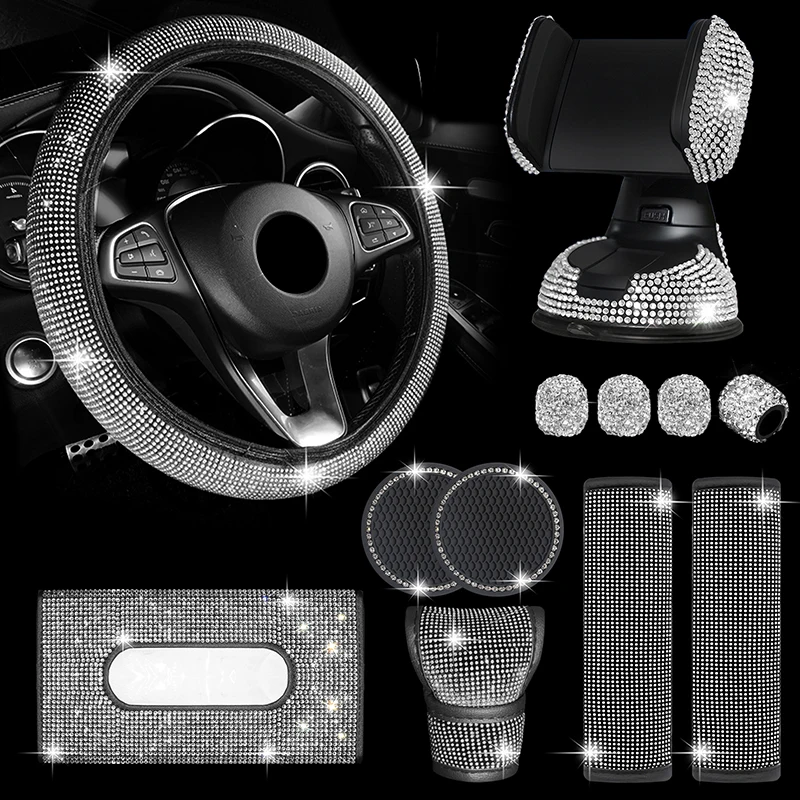 12Pcs-Car-Accessories-Set-for-Women-Steering-Wheel-Cover-Auto-Phone ...