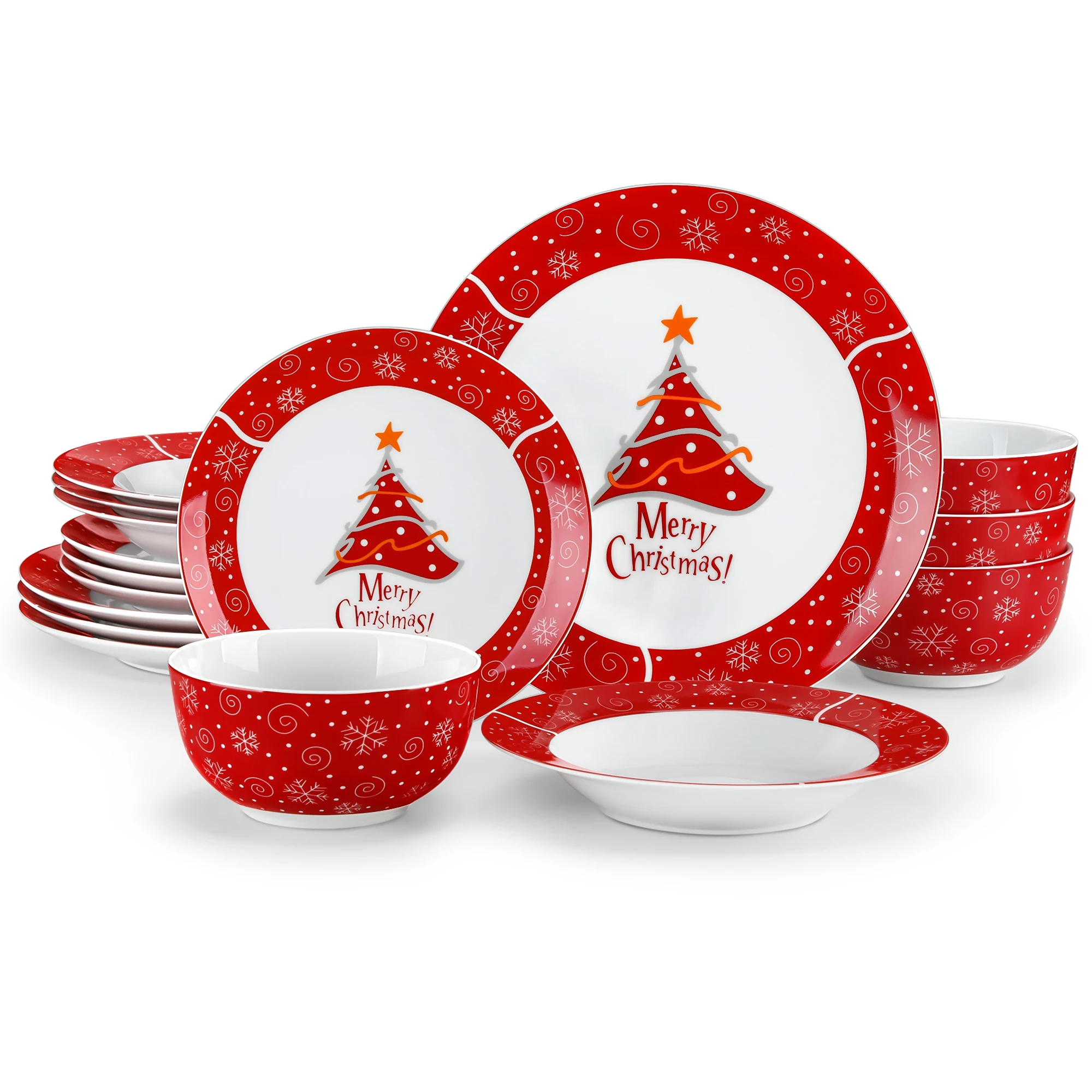 VEWEET-16-32Piece-Christmas-Ceramic-Plate-Set-Christmas-Tree-Style ...