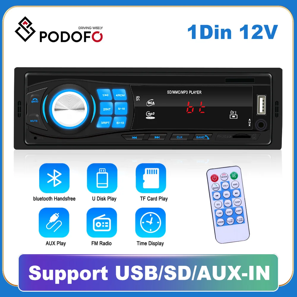 Podofo Car Radio Stereo Player Digital Bluetooth MP3 Player FM Audio Stereo Music USB SD with In ...