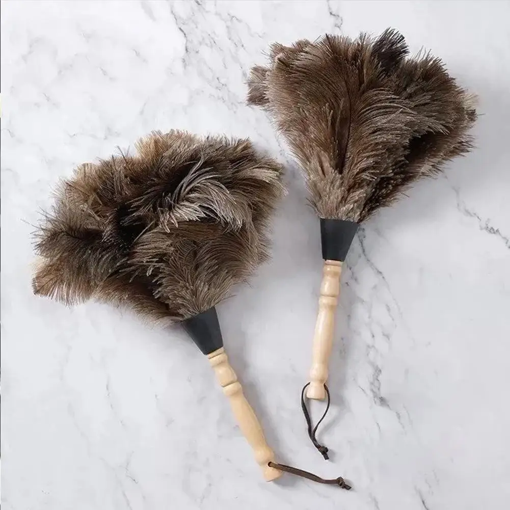 Ostrich Feather Duster Solid Wood Handle Soft Fluffy Feathers For Dust ...