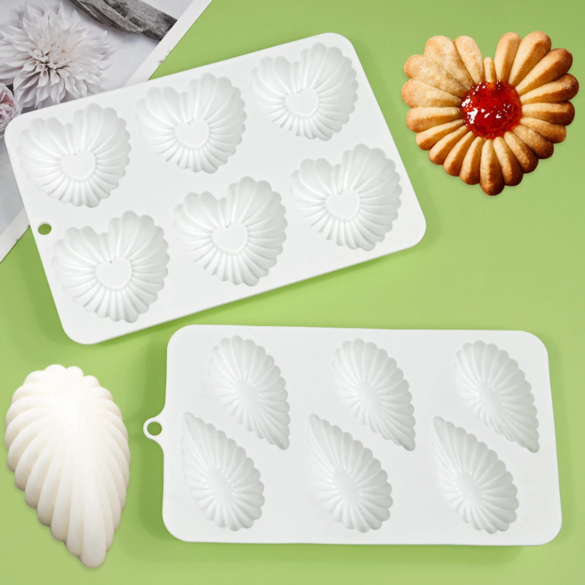 Multicavity Stripe Heart Silicone Mousse Cake Mold Love Leaf Water Drop ...