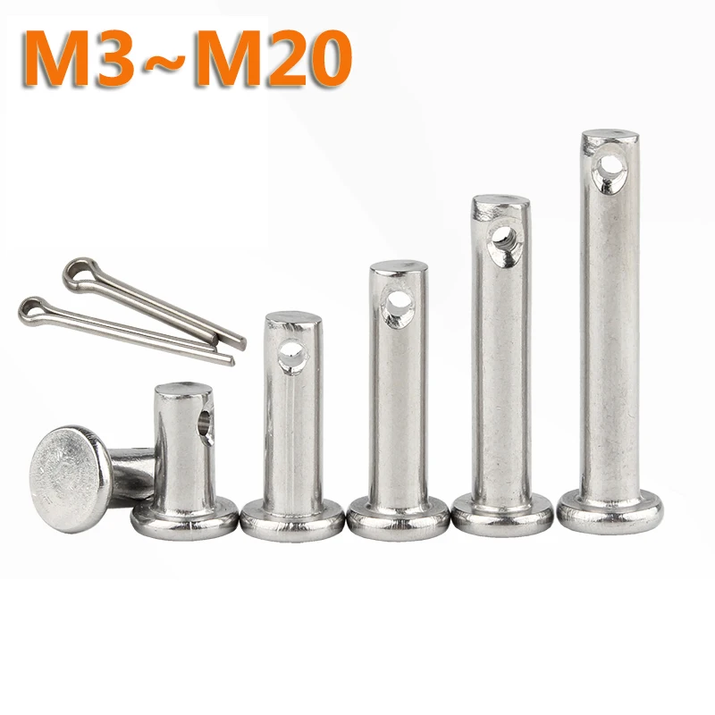 304-Stainless-Steel-with-Hole-Pin-Shaft-Cotter-Pin-Set-Flat-Head ...