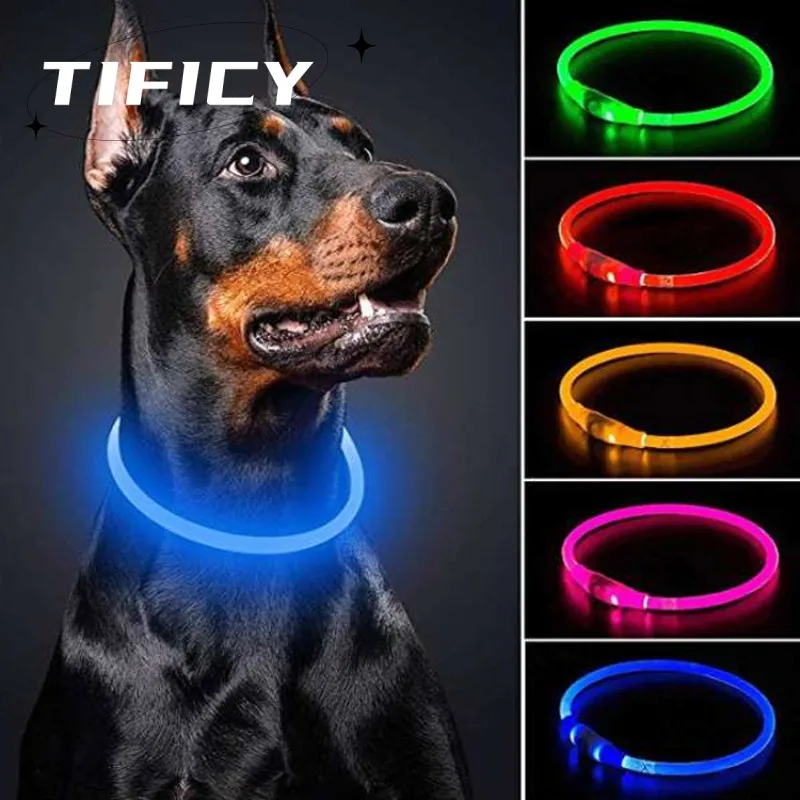 Led Light Dog Collar Detachable Glowing USB Charging Luminous Leash for ...