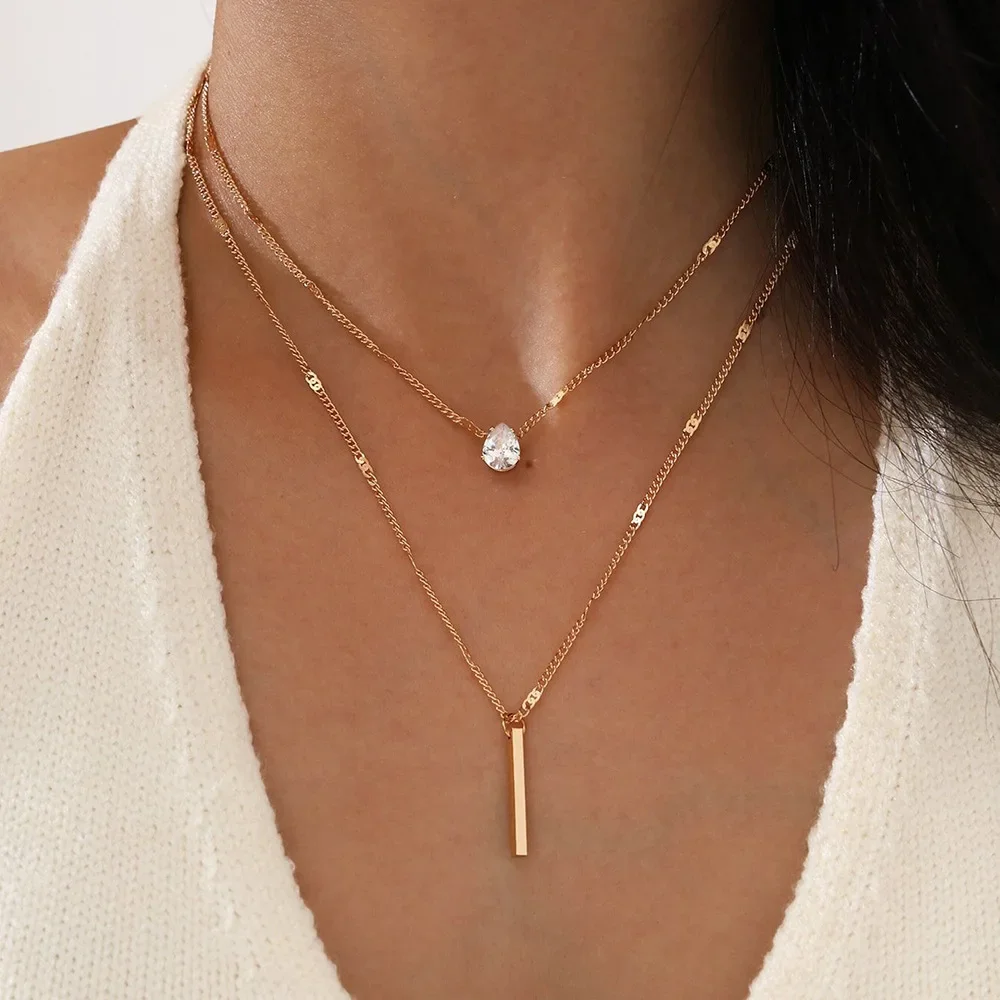 Fashion-Multi-layer-Necklace-For-Women-Simple-Crystal-Water-Drop ...