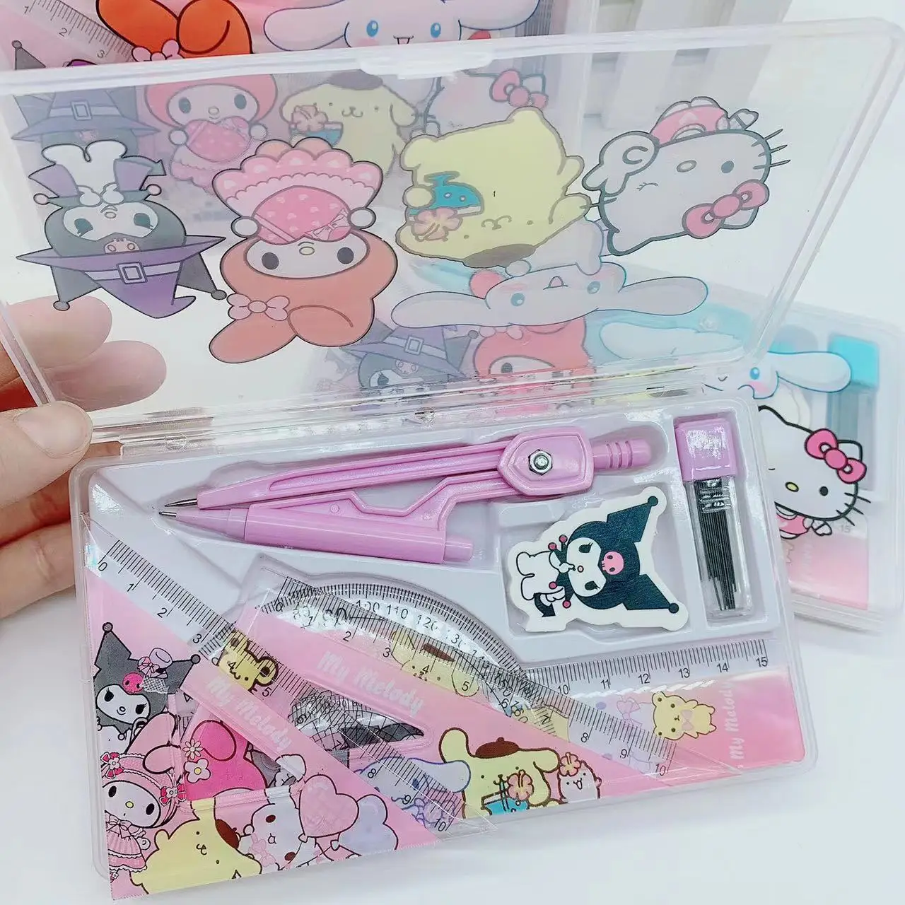 7pcs-Sanrio-hello-kitty-Kuromi-ruler-triangle-plate-compass-set ...