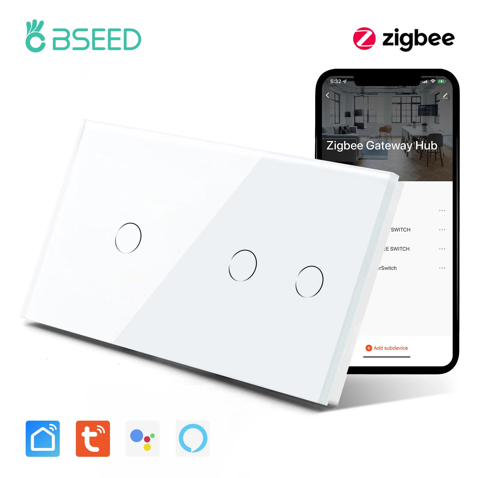 BSEED Interruptor táctil inteligente Zigbee, interruptor de luz Tuya de ...