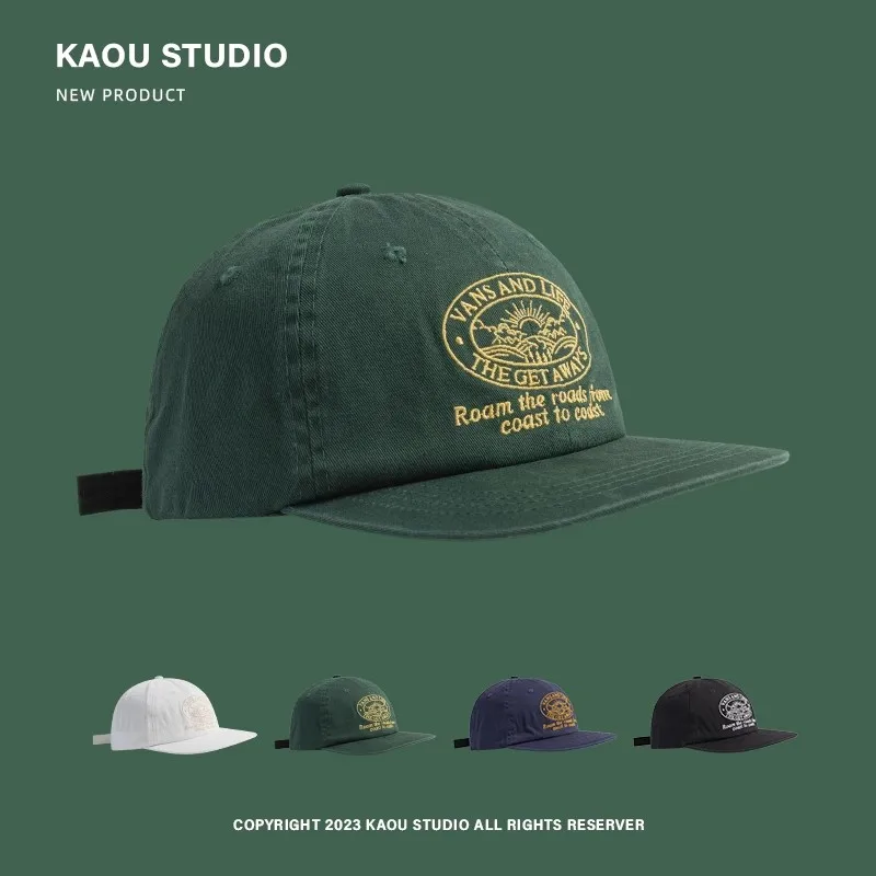 Flat-Brimmed-Cap-Vintage-Embroidered-Letters-Dark-Blue-Street-Sunshade ...