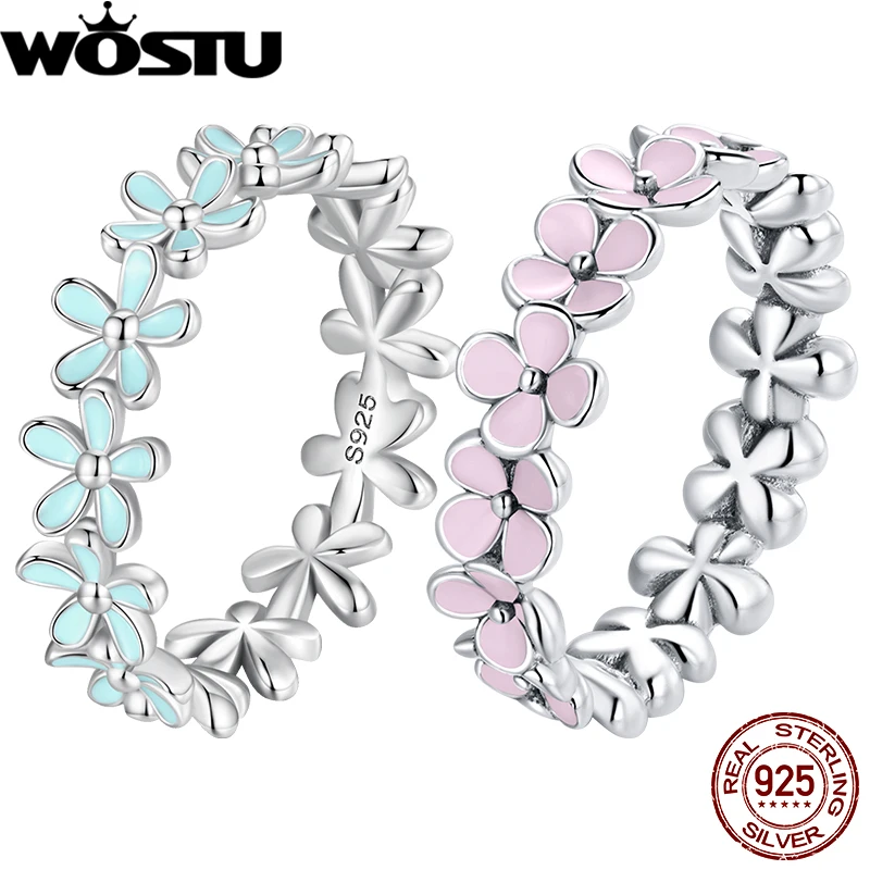 WOSTU-Original-925-Sterling-Silver-Blue-Flower-Rings-Pink-Flower ...
