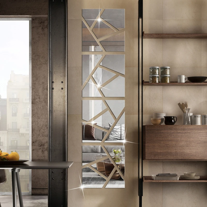 3d Geometry Wall Mirror Stickers Acrylic Self-adhesive Diy Decal For Tv ...