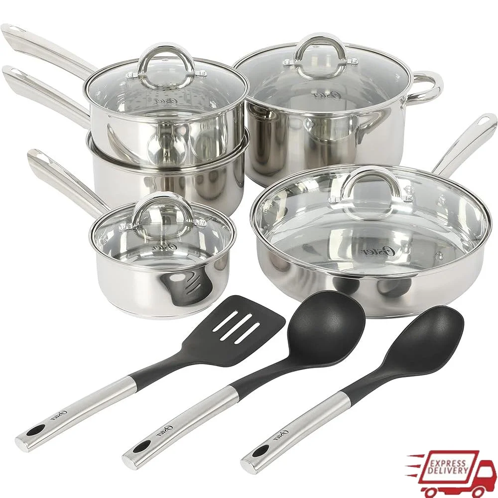 12 Piece Stainless Steel Cookware Set Induction Safe Cookware Pots Pans ...