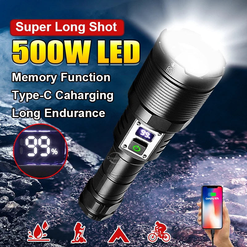500W-LED-Ultra-Powerful-Flashlight-Type-C-Rechargeable-High-Power-Led ...