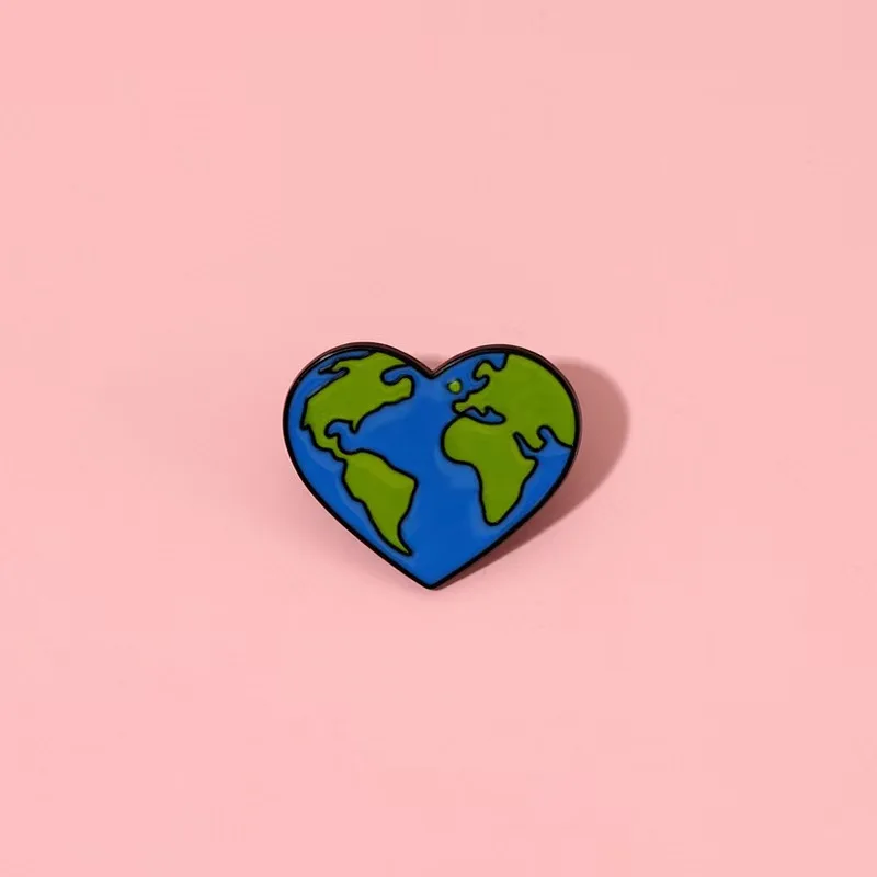 World-Earth-Enamel-Pin-Heart-Brooch-Love-Green-Environmental-Protection ...