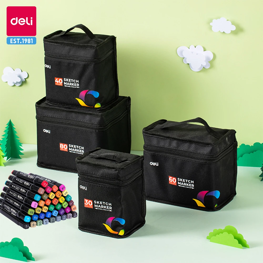 Deli-30-40-60-80-Colored-Markers-Pen-Set-Sketch-Marker-Set-Permanent ...