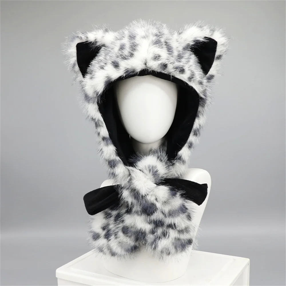 Autumn Winter Hats Handsome Snow Leopard Ears Warm Thick with Velvet ...