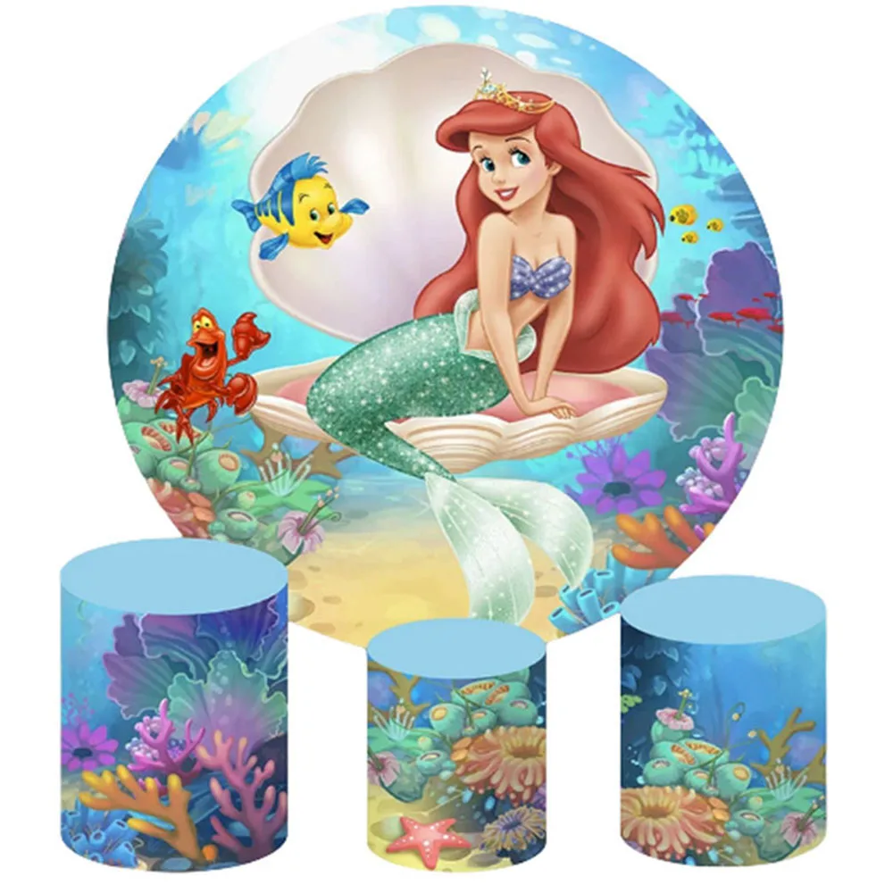 Mermaid-Ariel-Round-Backdrop-And-3-Cylinder-Covers-Background-For ...