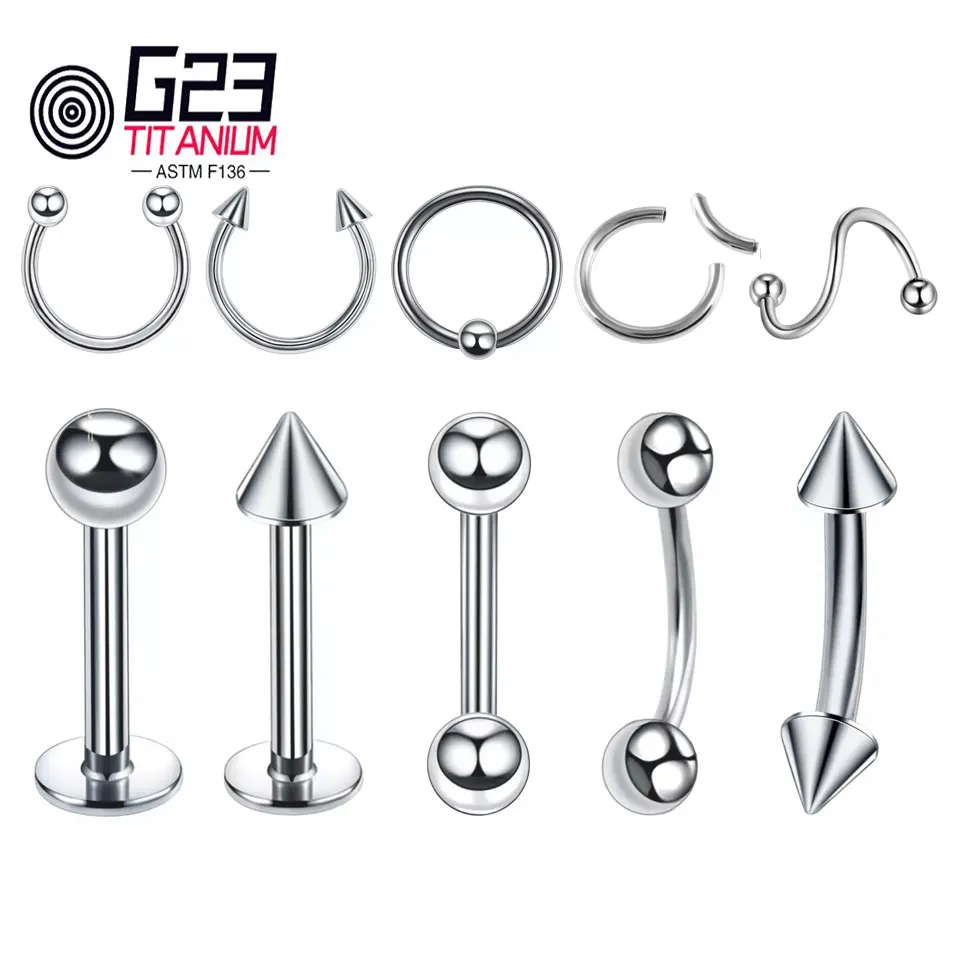 10pcs G23 Astm F136 Titanium Tongue Ear Rings Bars Barbelll For Woman ...