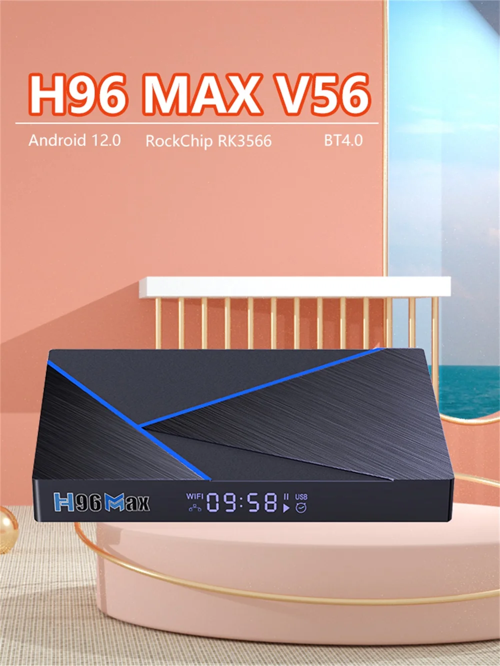Boîtier Smart TV H96 Max V56,Android 12,RK3566,DDR4,4 Go-8 Go,USB 3.0,2 ...
