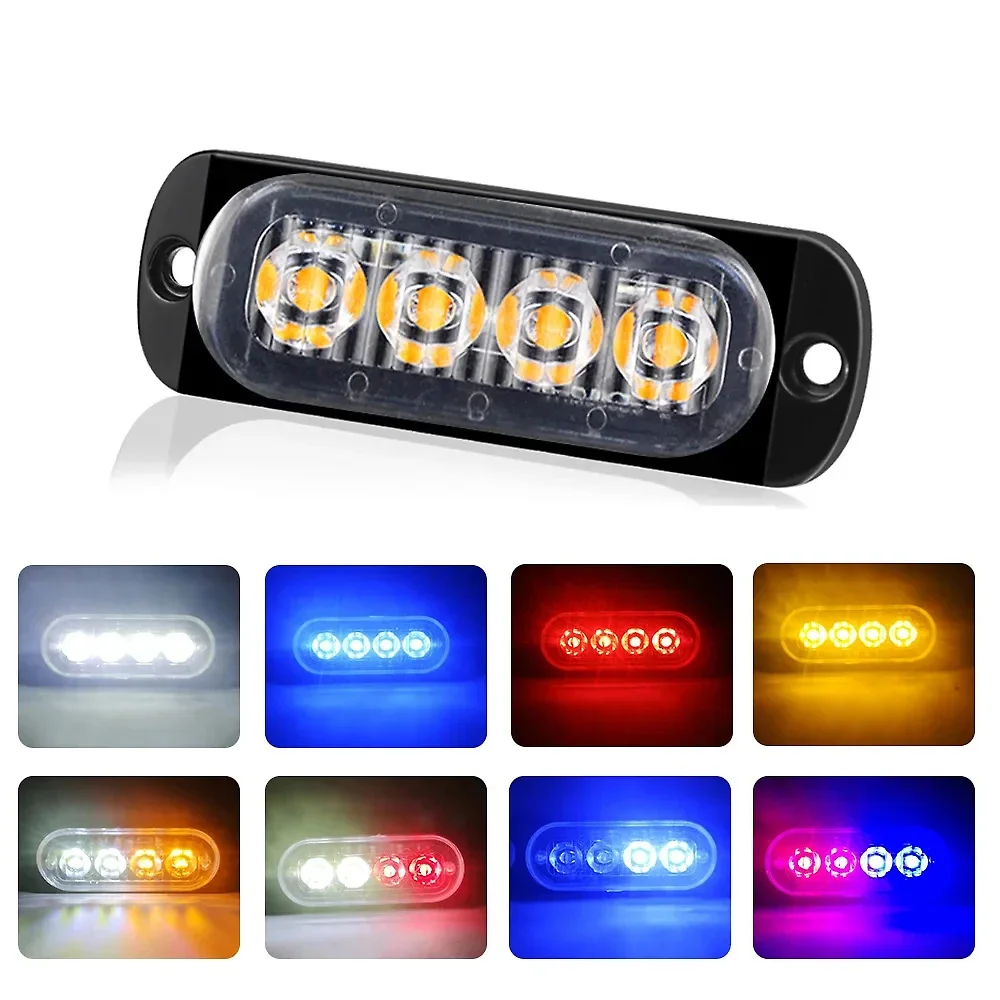 4Led-Strobe-Side-Warning-Light-Strobe-Grille-Flashing-Lightbar-Car ...