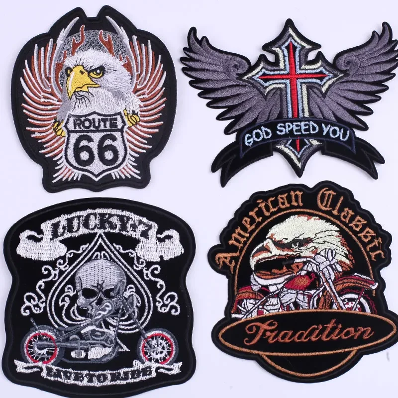 Punk Clothing Thermoadhesive Patches ROUTE 66 Motorcycle Eagle Wings ...