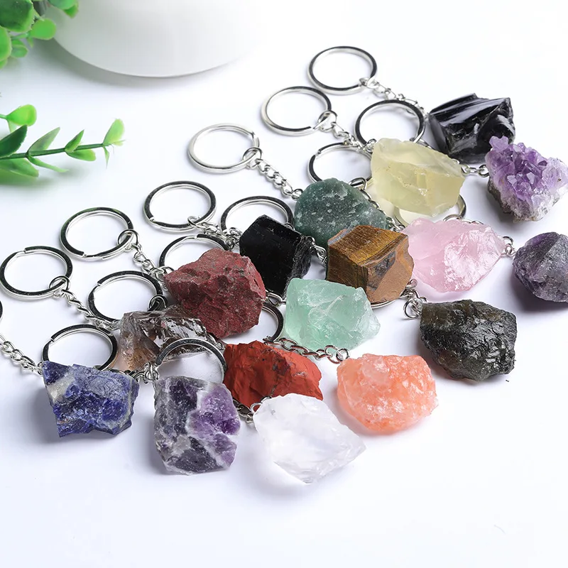 Natural-Raw-Ore-Keychain-Gem-Quartz-Fluorite-Citrine-Amethyst-Irregular ...