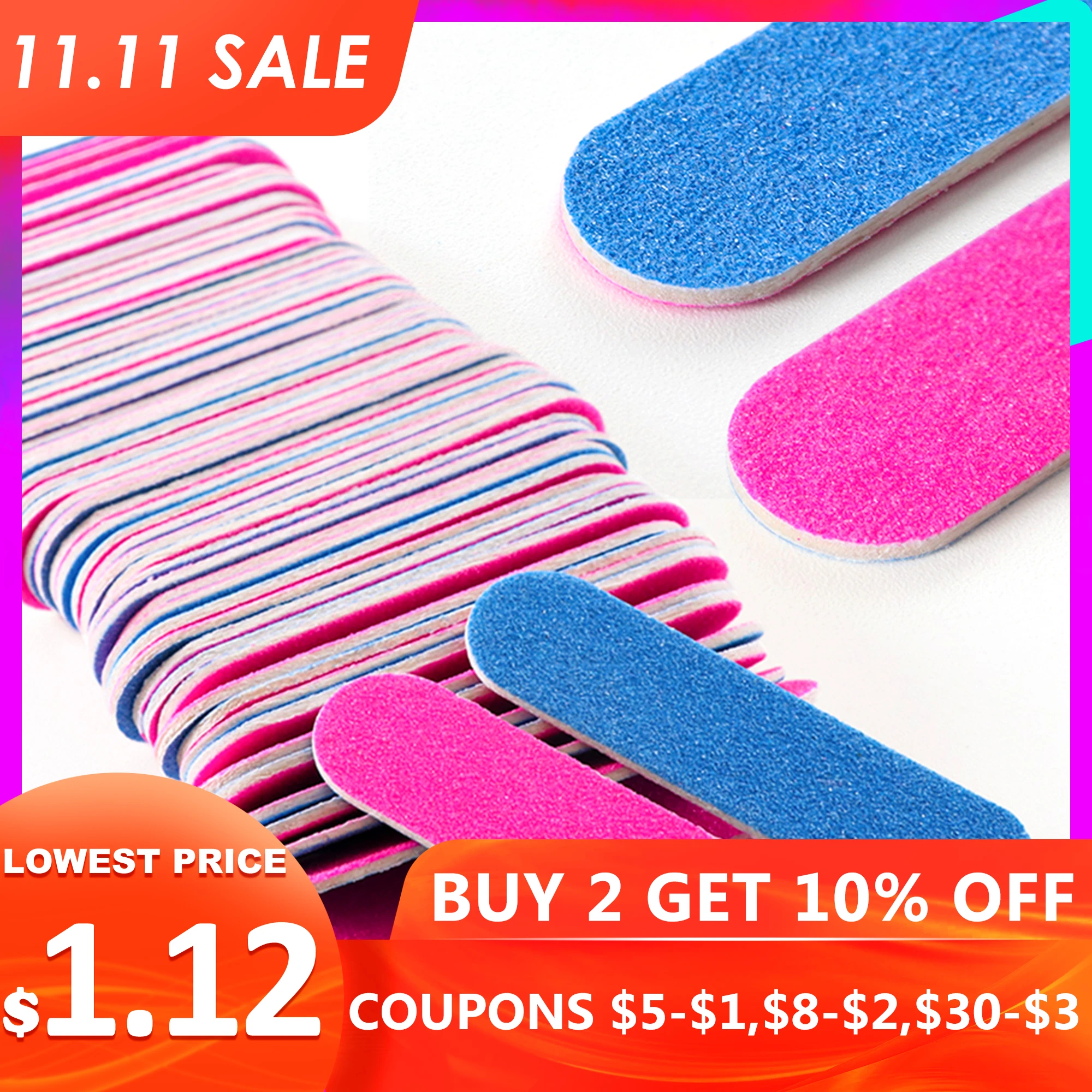 50/100pcs Mini Double Sided Nail File Disposable Nail Equipment ...