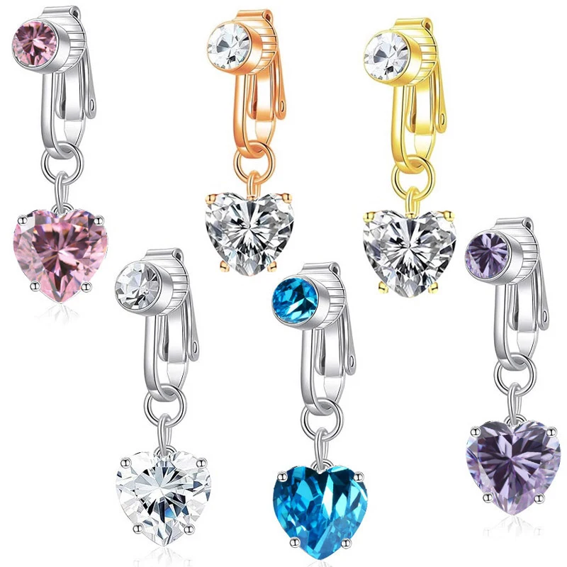 Faux-Fake-Belly-Button-Ring-Peach-Heart-Fake-Belly-Piercing-Clip-on ...